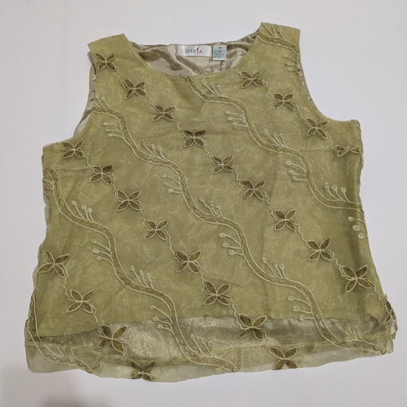 Sylv!a | Tops | Sylva Green Embroidered Tank 8 | Poshmark